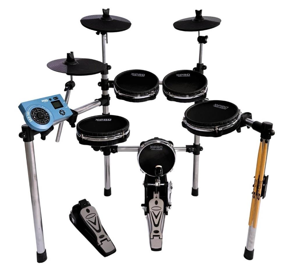 Bateria Eletrônica X-Pro C. Ibañez ED444 pad bumbo mesh, rack cromado, pads Dual Zone, pratos ...