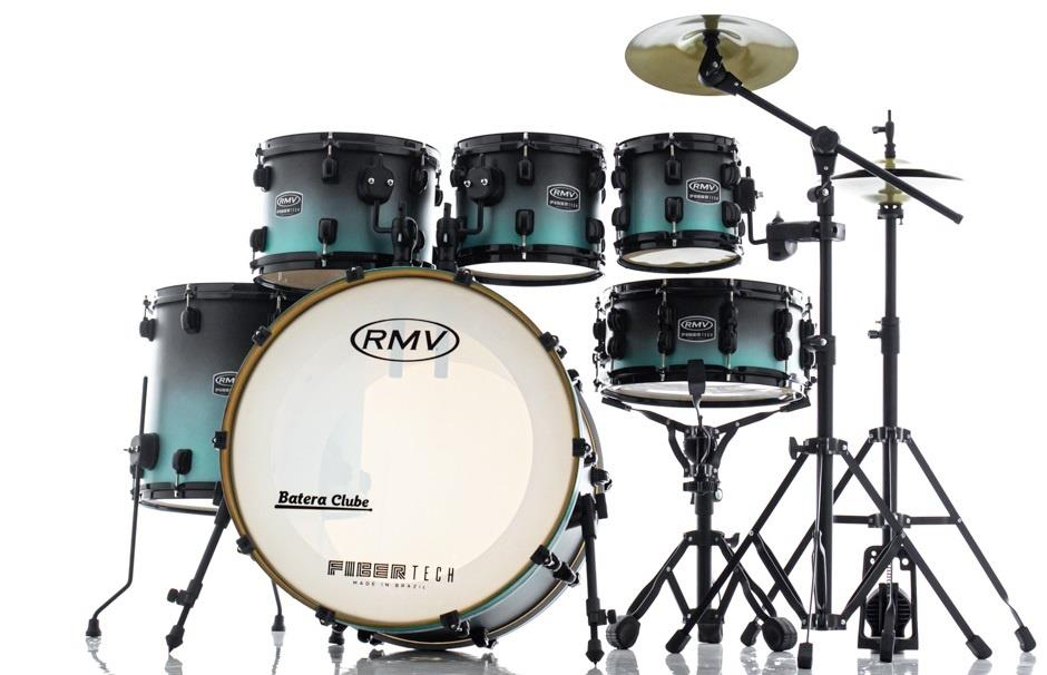 Bateria RMV FiberTech Turquesa Black Fade 22",8",10",12",16" com Pratos ...