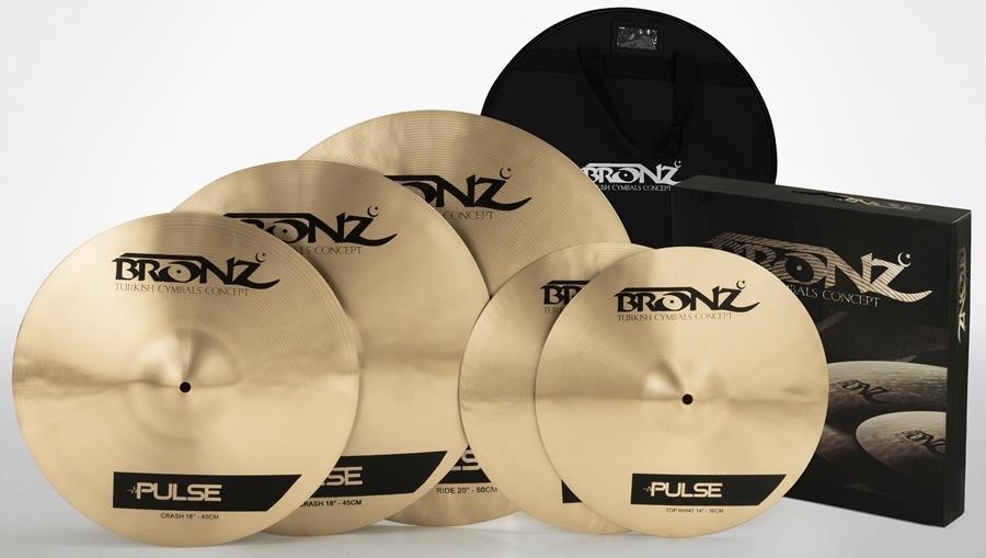 Kit de Pratos Bronz Cymbals Pulse com Bag, Crash 16" e 18", Ride 20 ...